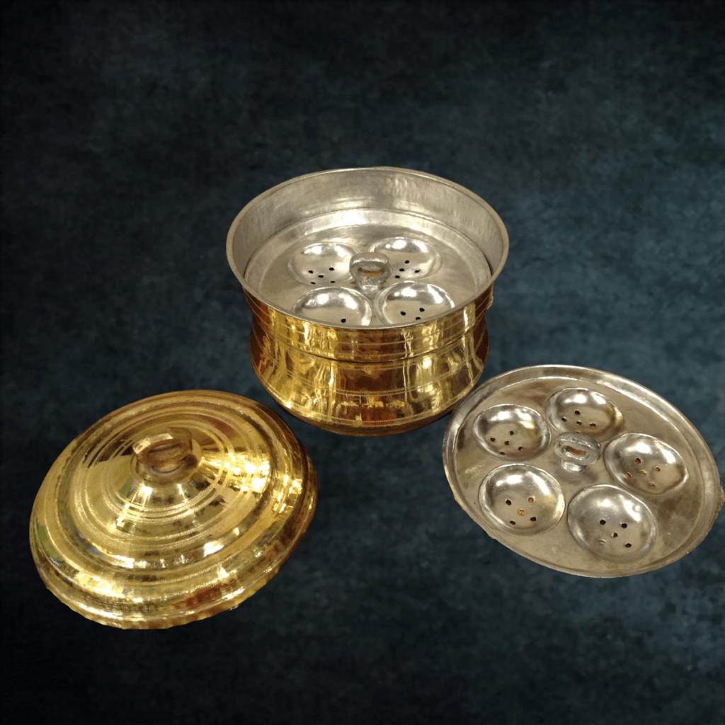 Brass Idli Pathram (Idly Cooker Polished Finish)- Tin Coated - Ithiha
