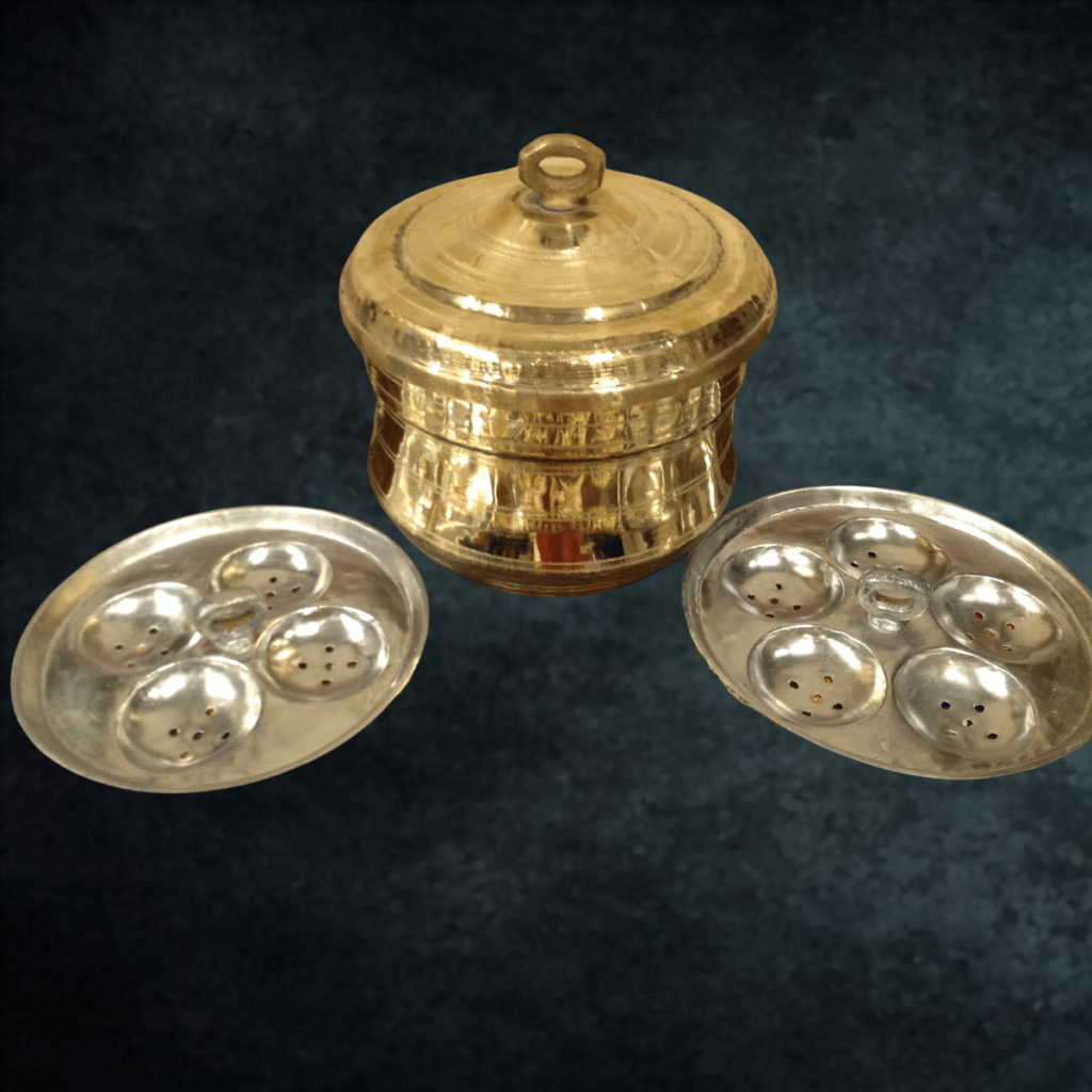 Brass Idli Pathram (Idly Cooker Polished Finish)- Tin Coated - Ithiha